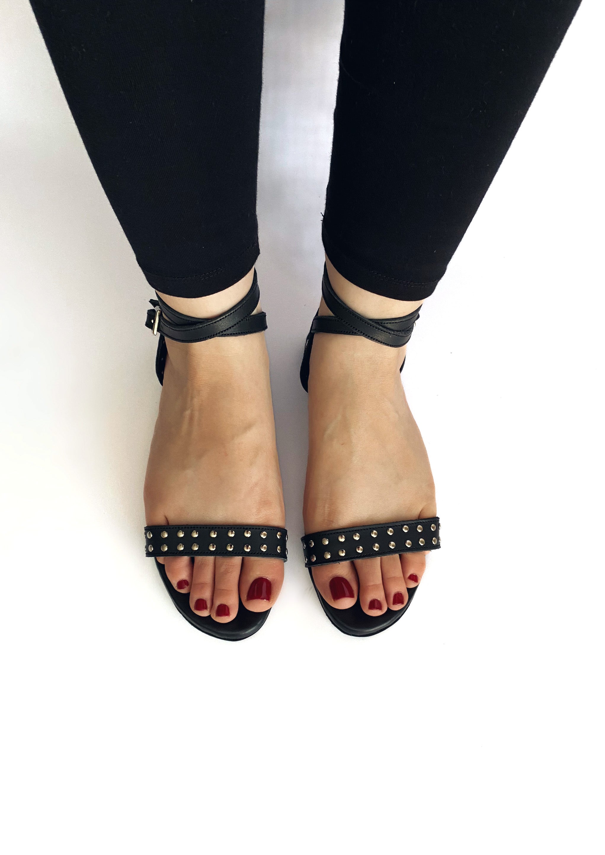 Jessie Sandal - Black Leather – Eva Isabella